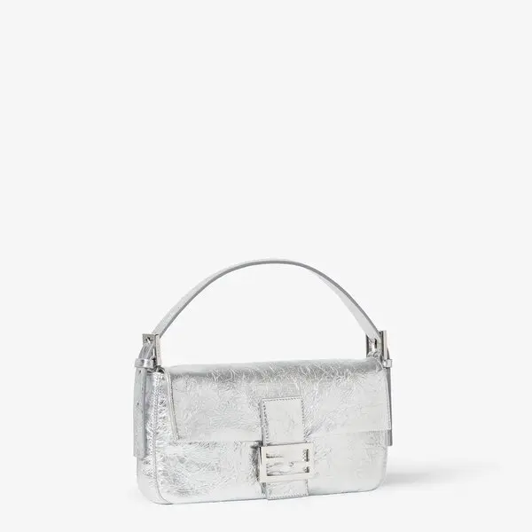 Fendi Baguette® 26424 Crackled Silver Leather Bag